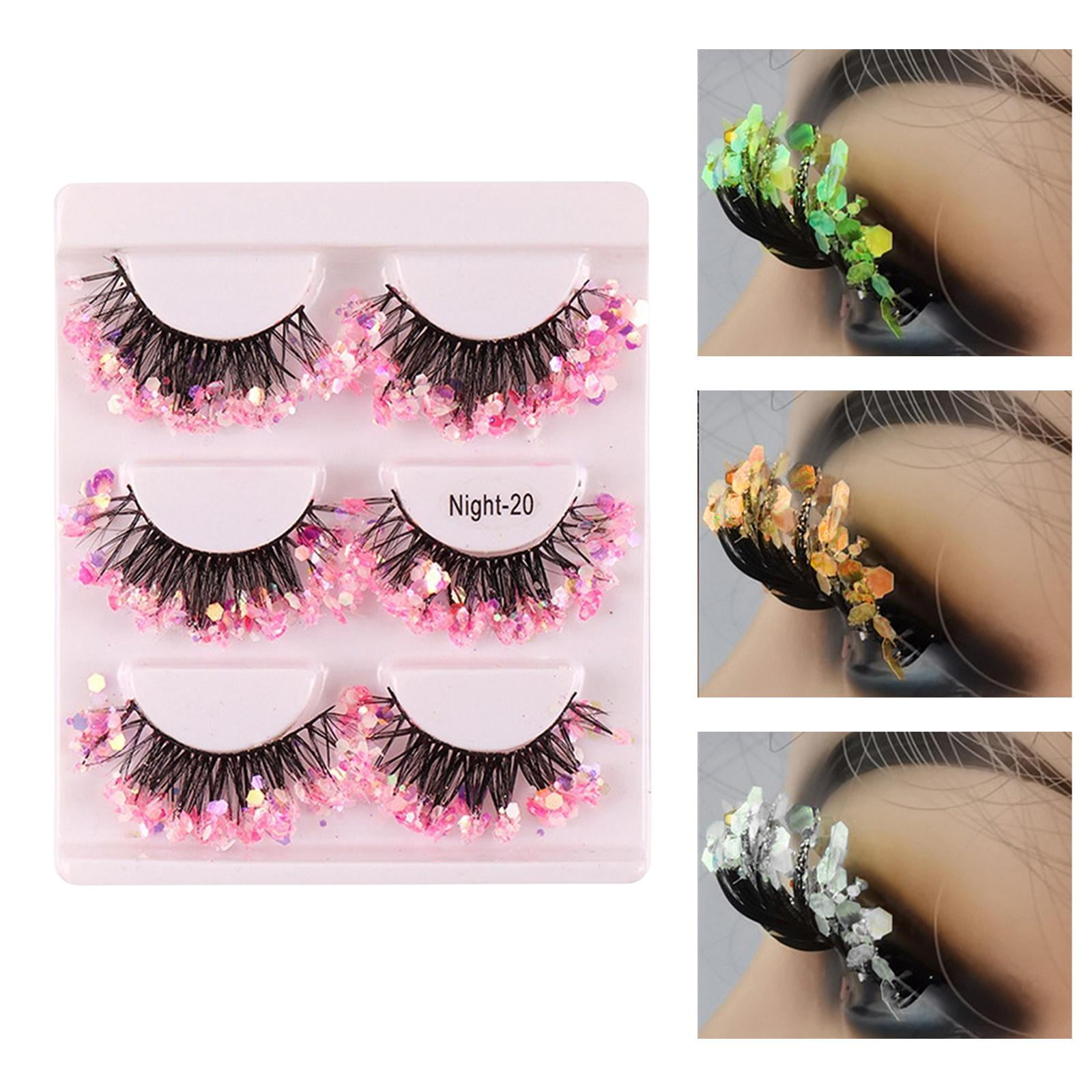 3 Pairs Luminous False Eyelashes Long Dramatic Glitter Eyelashes Makeup ...