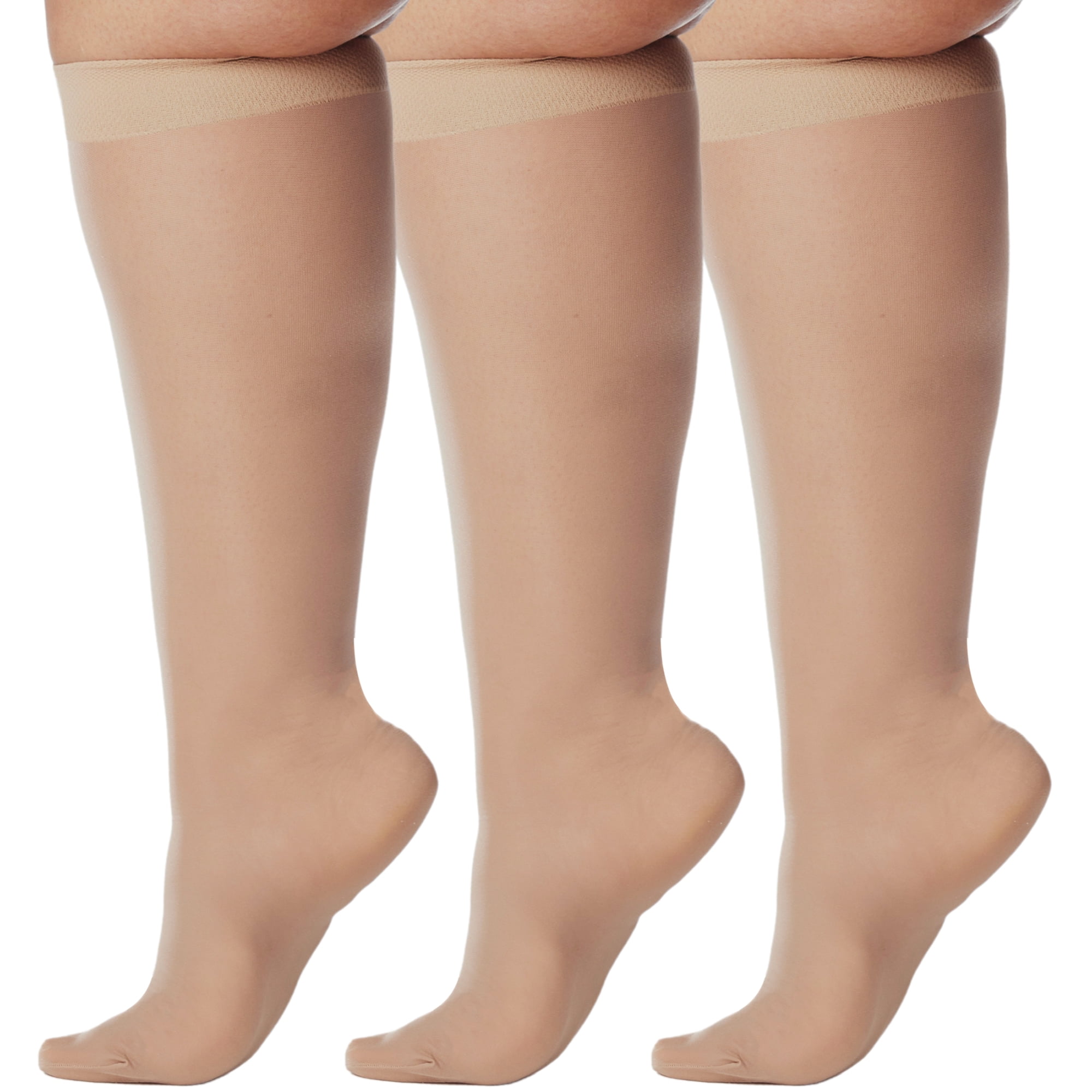 (3 Pairs) Made in USA - Plus Size Compression Socks 20-30mmHg - Beige ...