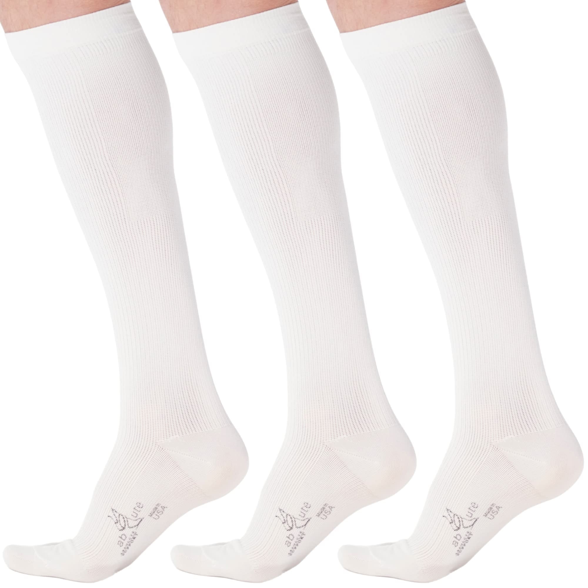 (3 Pairs) Made in USA - Unisex Compression Stockings 20-30 mmHg - White ...
