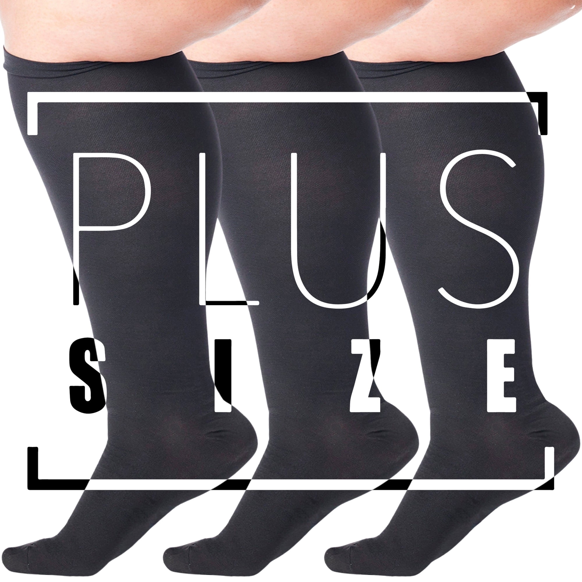 (3 Pairs) Made in USA - Wide Calf Compression Socks 15-20mmHg - Black ...