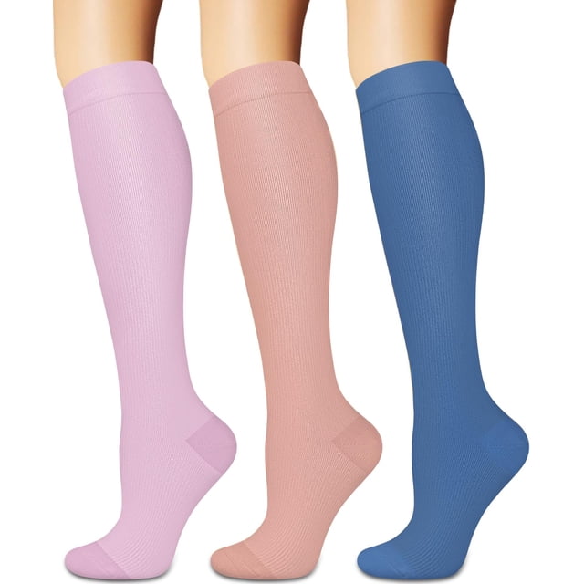 3 Pairs Medical Sport Compression Socks - 15-20mmhg Graduated Knee-High ...