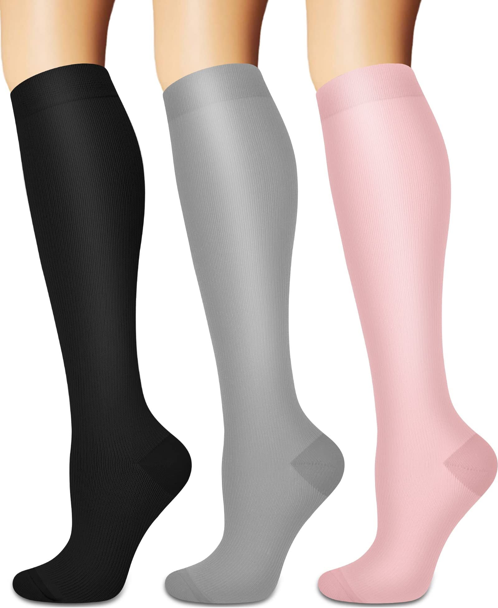 3 Pairs Medical Sport Compression Socks - 15-20mmhg Graduated Knee-High ...
