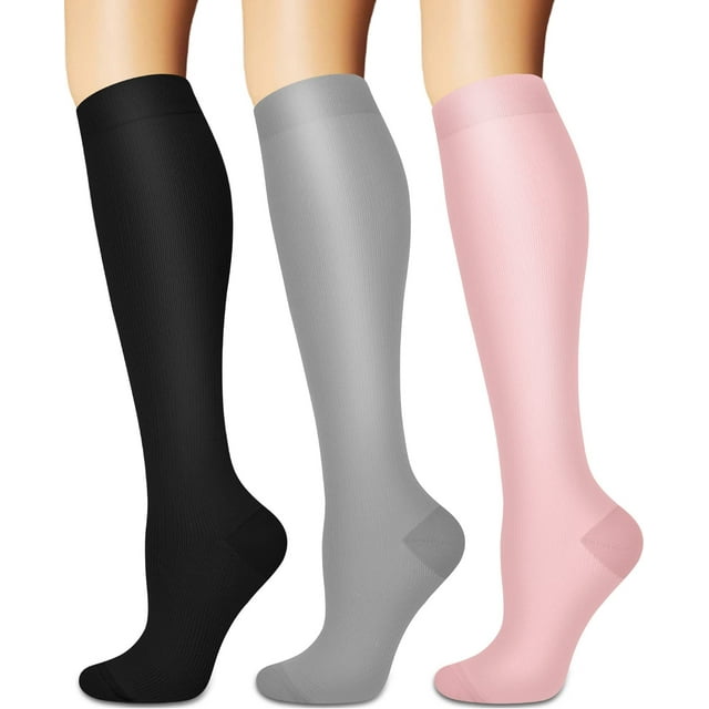 3 Pairs Medical Sport Compression Socks - 15-20mmhg Graduated Knee-High ...