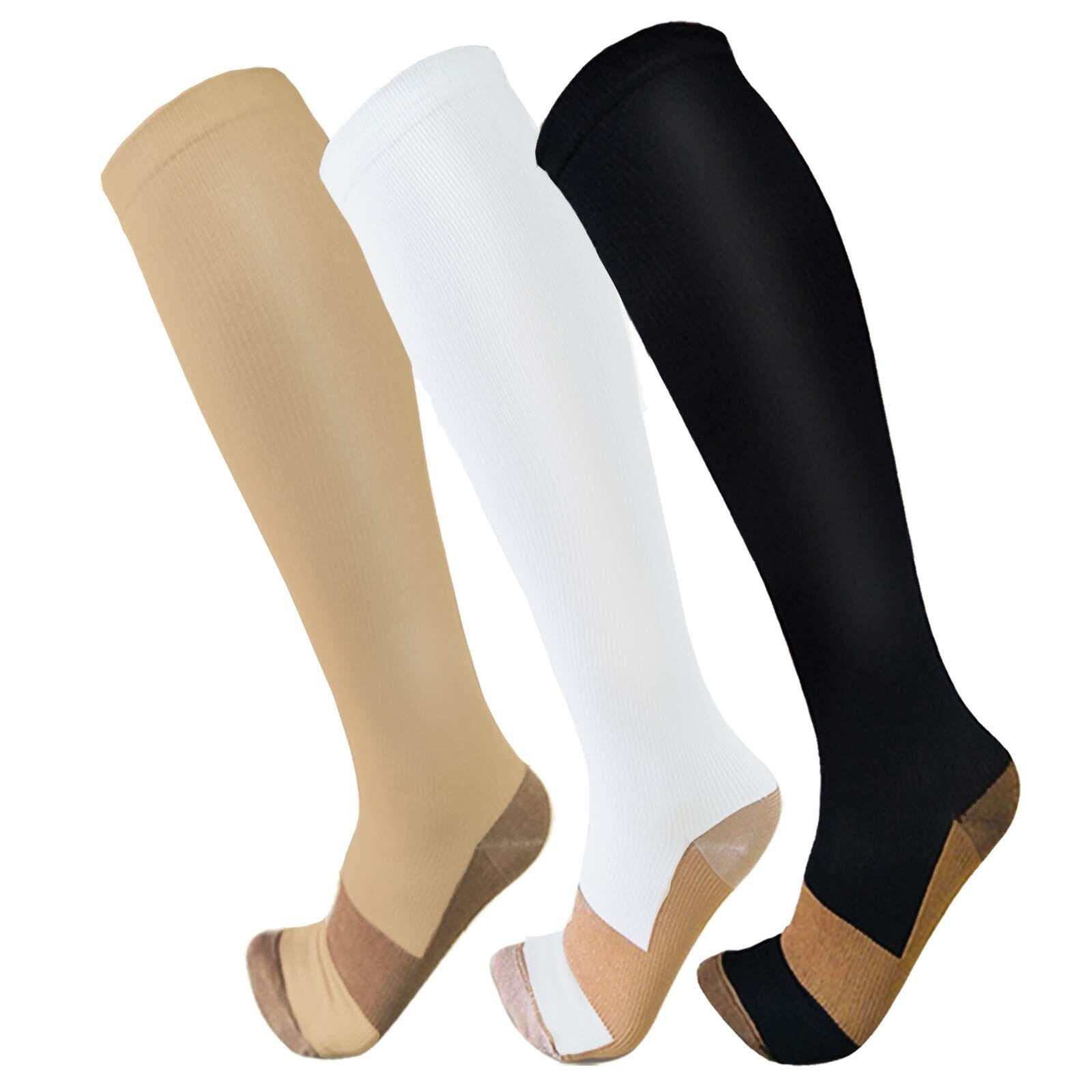 3 Pairs Medical Sport Compression Socks - 15-20mmhg Graduated Knee-High ...