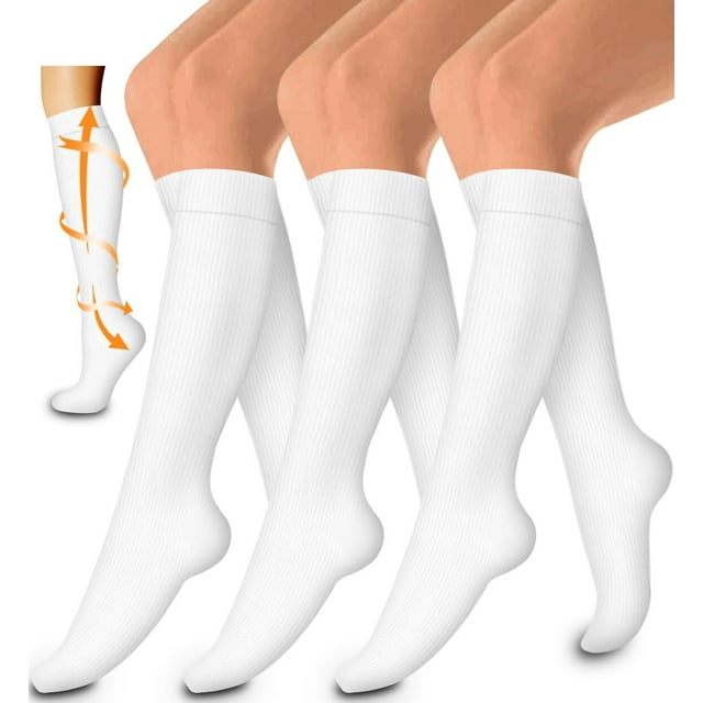 3 Pairs Medical Sport Compression Socks - 15-20mmhg Graduated Knee-High ...
