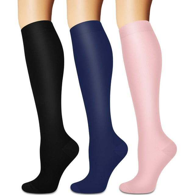 3 Pairs Medical Sport Compression Socks - 15-20mmhg Graduated Knee-High ...