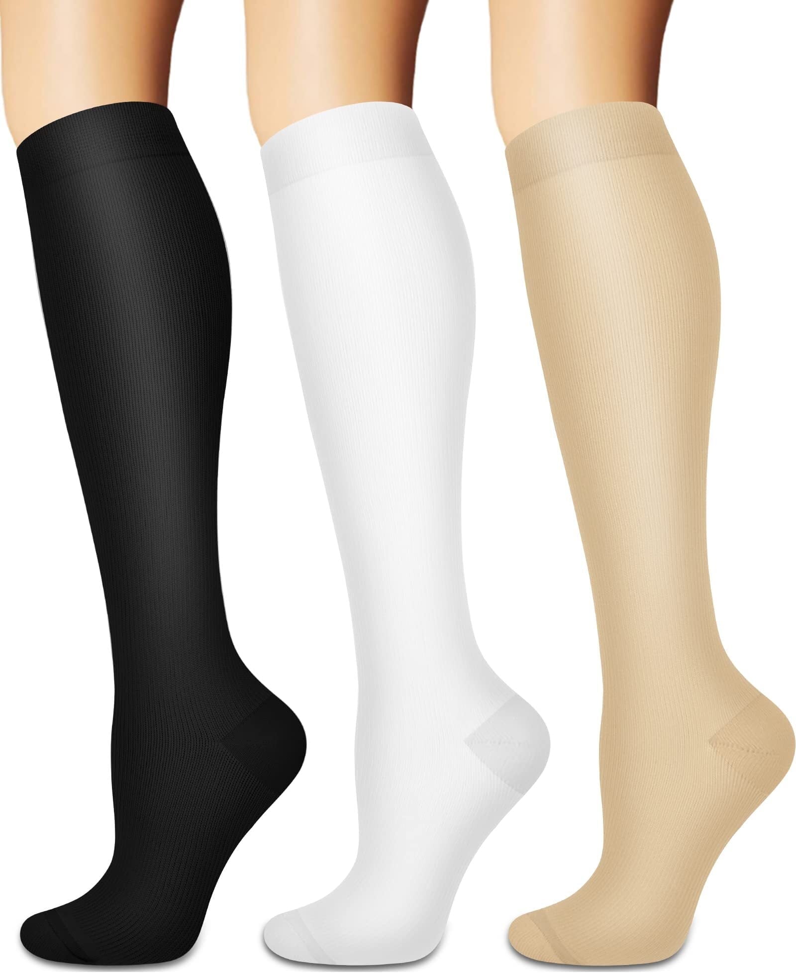 3 Pairs Medical Sport Compression Socks - 15-20mmhg Graduated Knee-High ...