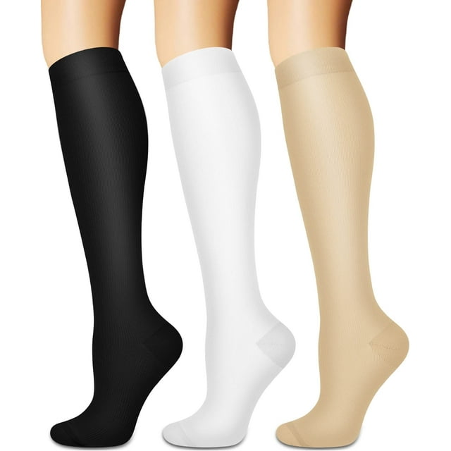 3 Pairs Medical Sport Compression Socks - 15-20mmhg Graduated Knee-High ...