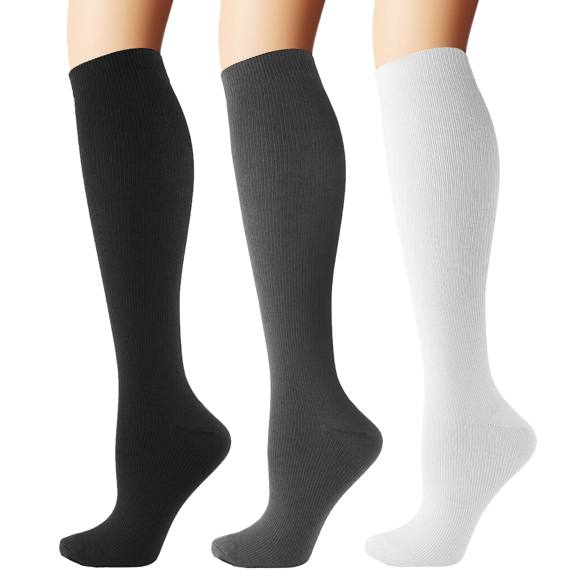 3 Pairs Medical Sport Compression Socks - 15-20mmhg Graduated Knee-High ...