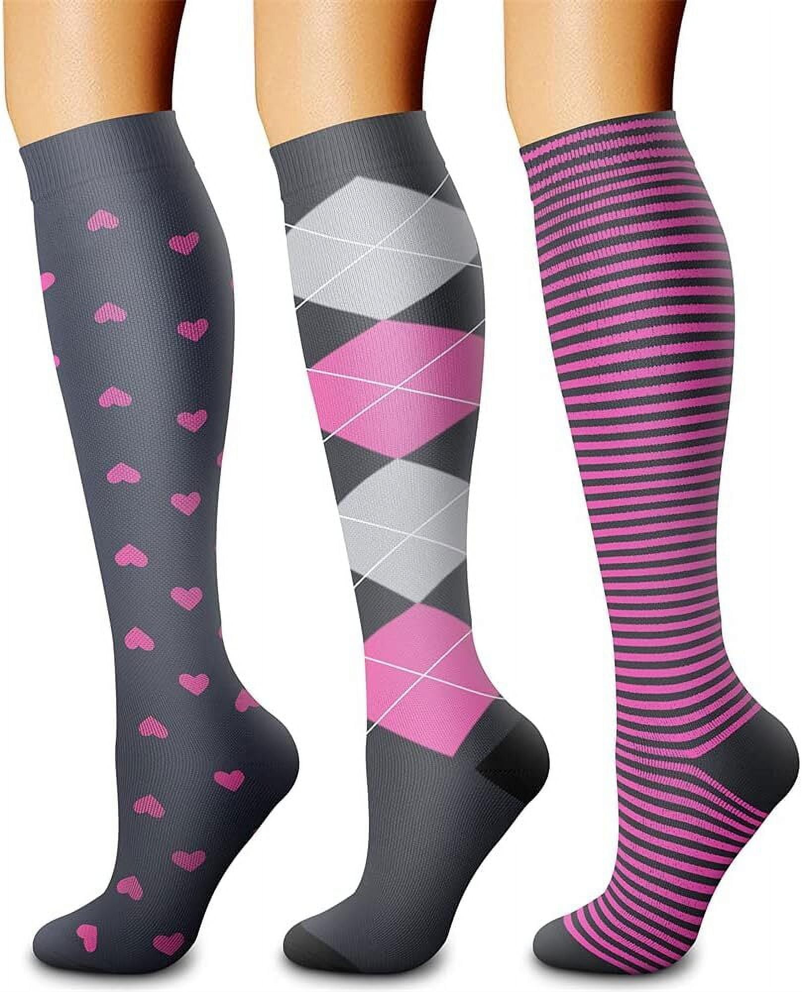 3 Pairs Medical Sport Compression Socks - 15-20mmhg Graduated Knee-High ...