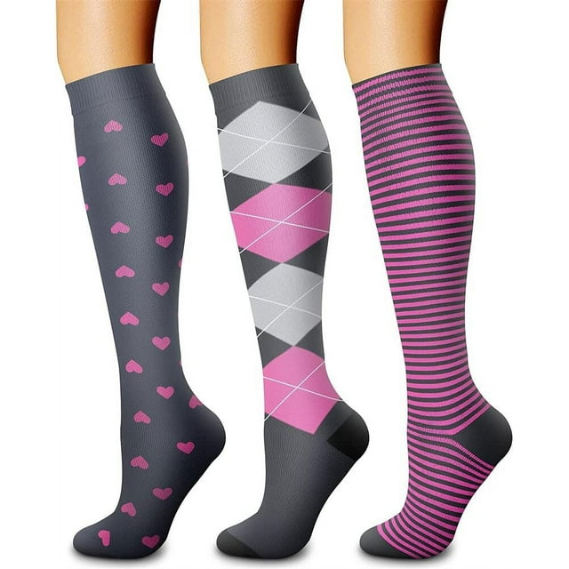 3 Pairs Medical Sport Compression Socks - 15-20mmhg Graduated Knee-High ...