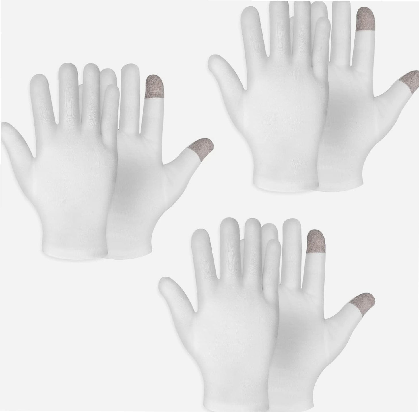 3 Pairs Medium Touch Screen Moisturizing Gloves White Cotton ...