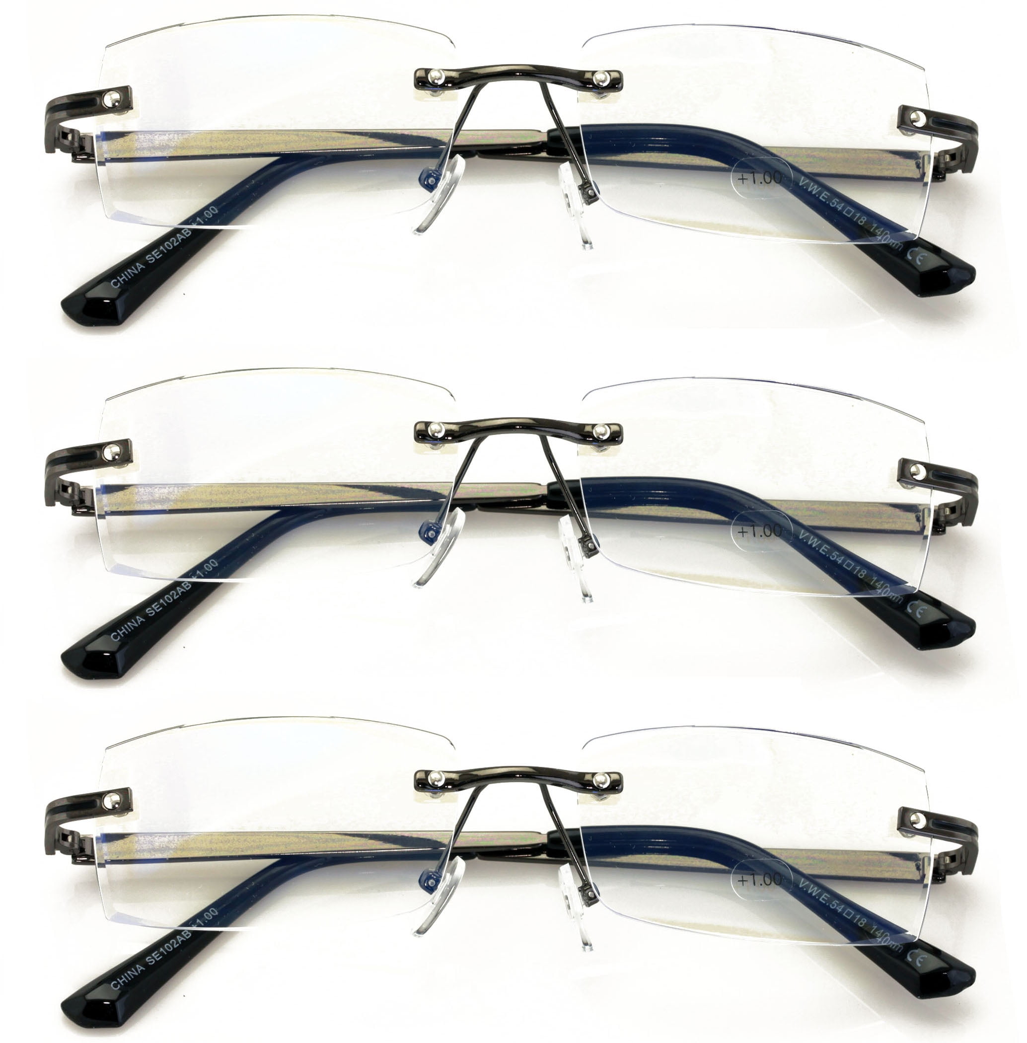 3 Pairs Men Full Rimless Reading Glasses Metal Frame- Rectangular Anti ...