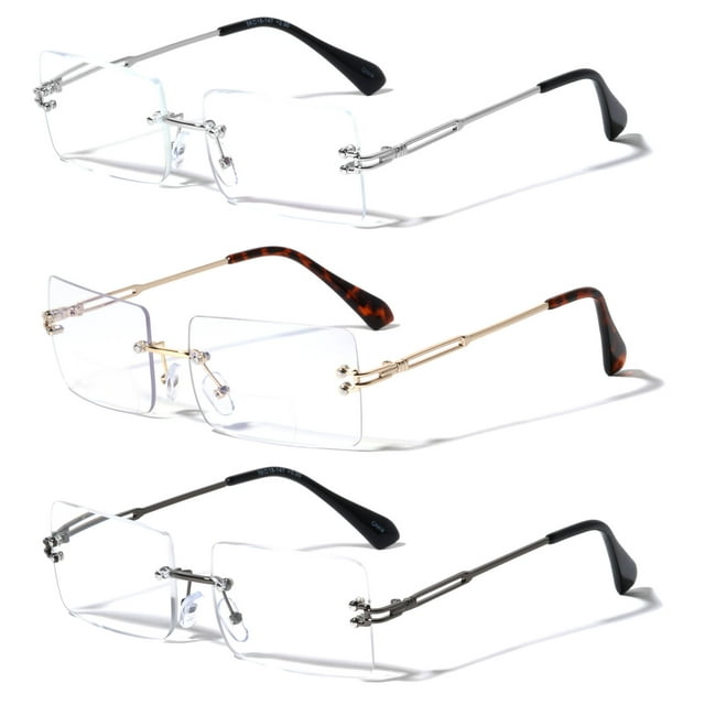 3 Pairs Men Modern Rectangular Full Rimless Reading Glasses - Classy ...