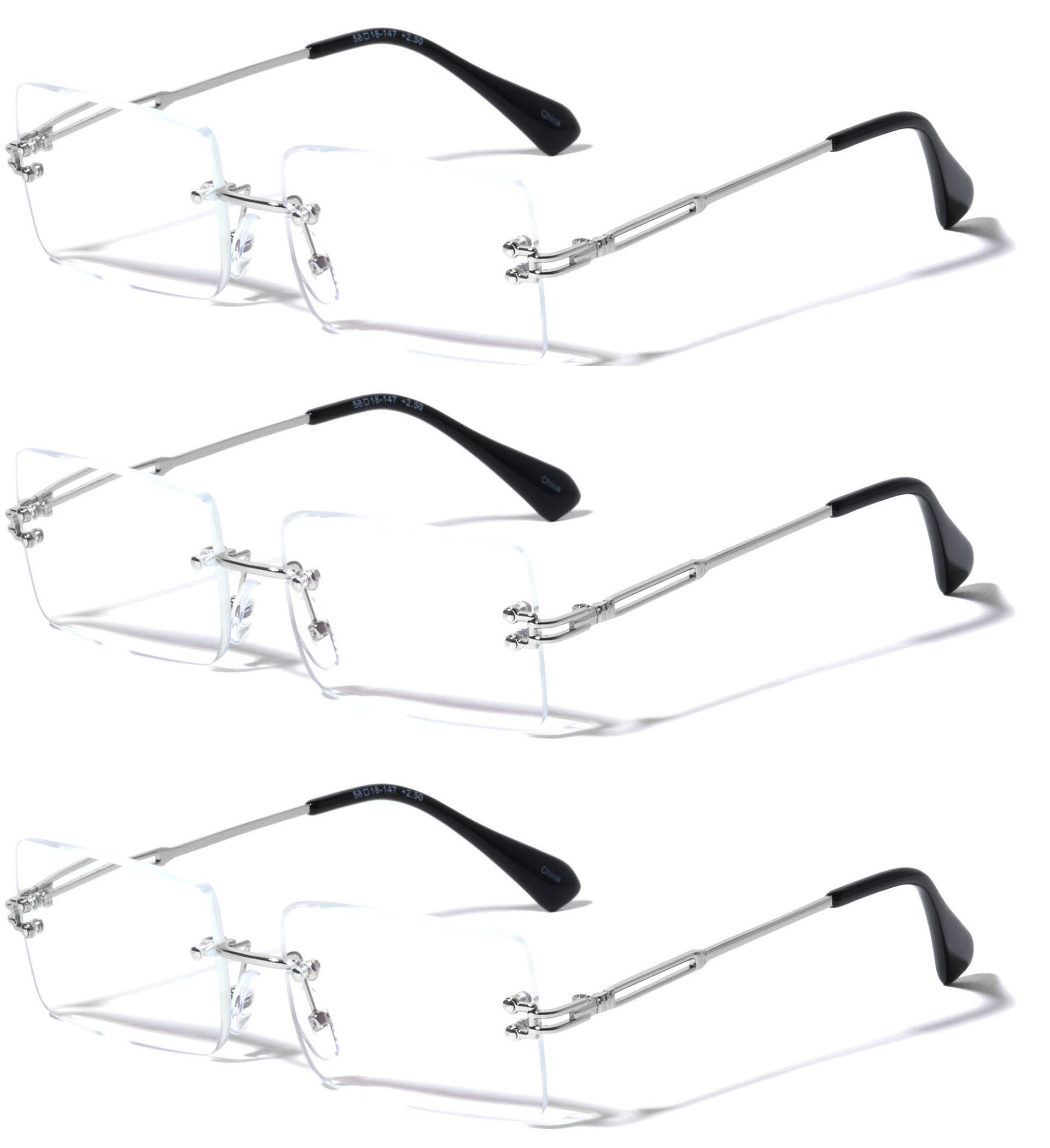 3 Pairs Men Modern Rectangular Full Rimless Reading Glasses - Classy ...