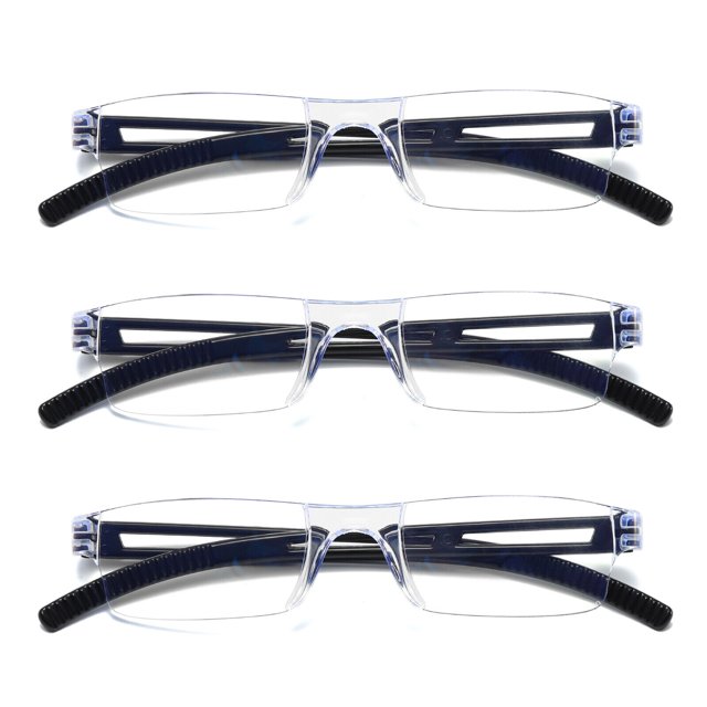 3 Pairs Men Women Rimless Reading Glasses Blue Light Blocking Unisex ...