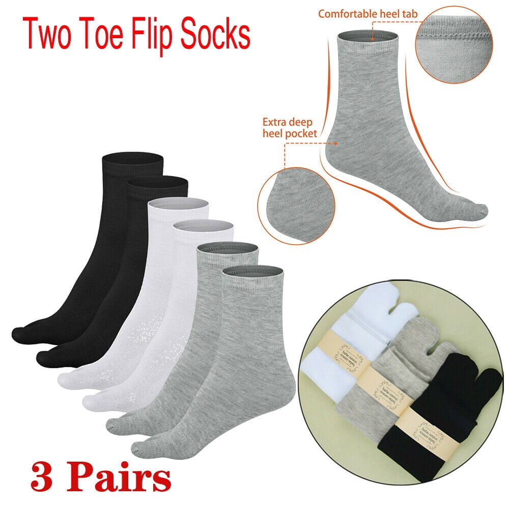 3 Pairs Men Women Tabi Socks Split Sandals Two Toe Flip Flop Ankle-High ...