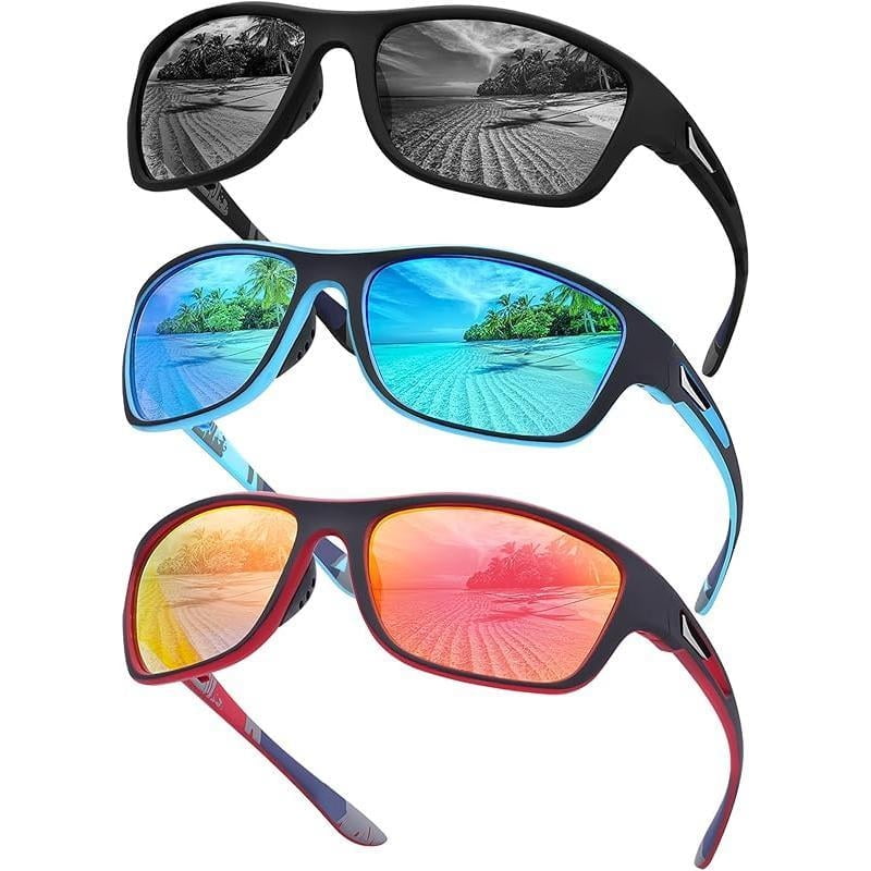 3 Pairs Men’s Polarized Sport Wrap Around Sunglasses UV Protection ...