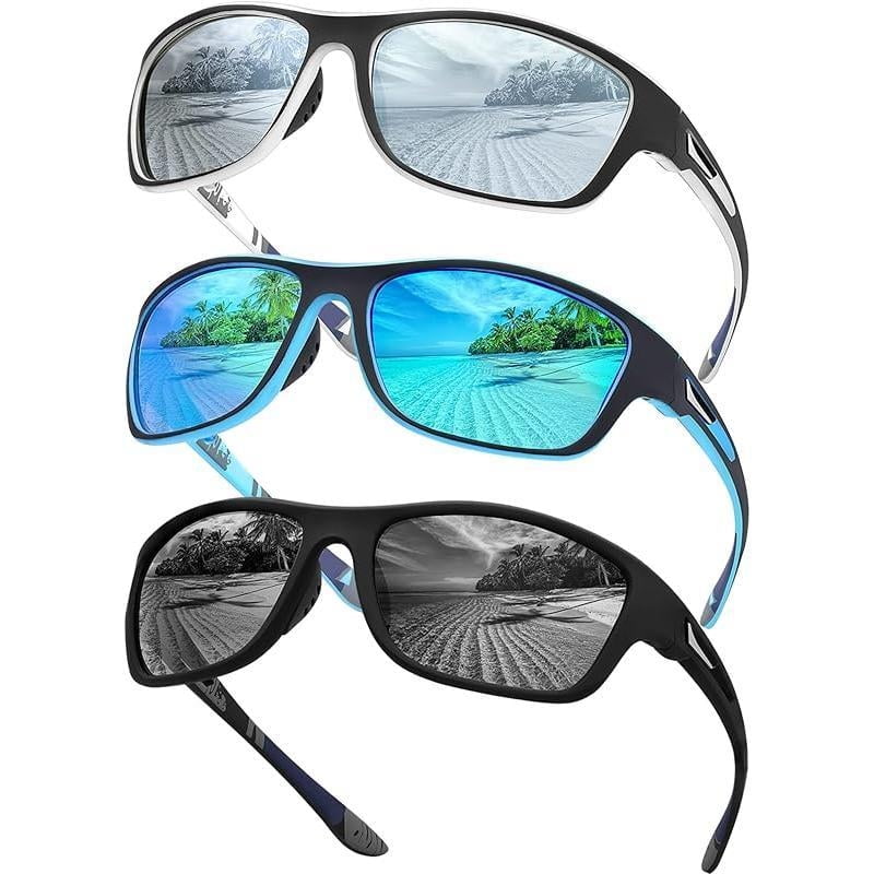 3 Pairs Men’s Polarized Sport Wrap Around Sunglasses UV Protection ...