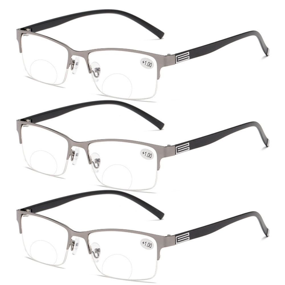 3 Pairs Mens Half Rimless Rectangle Gunmetal Bifocal Reading Glasses 2. ...