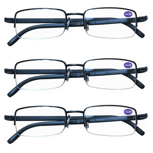 3 Pairs Mens Metal Frame Rectangle Half Frame Reading Glasses Classic ...