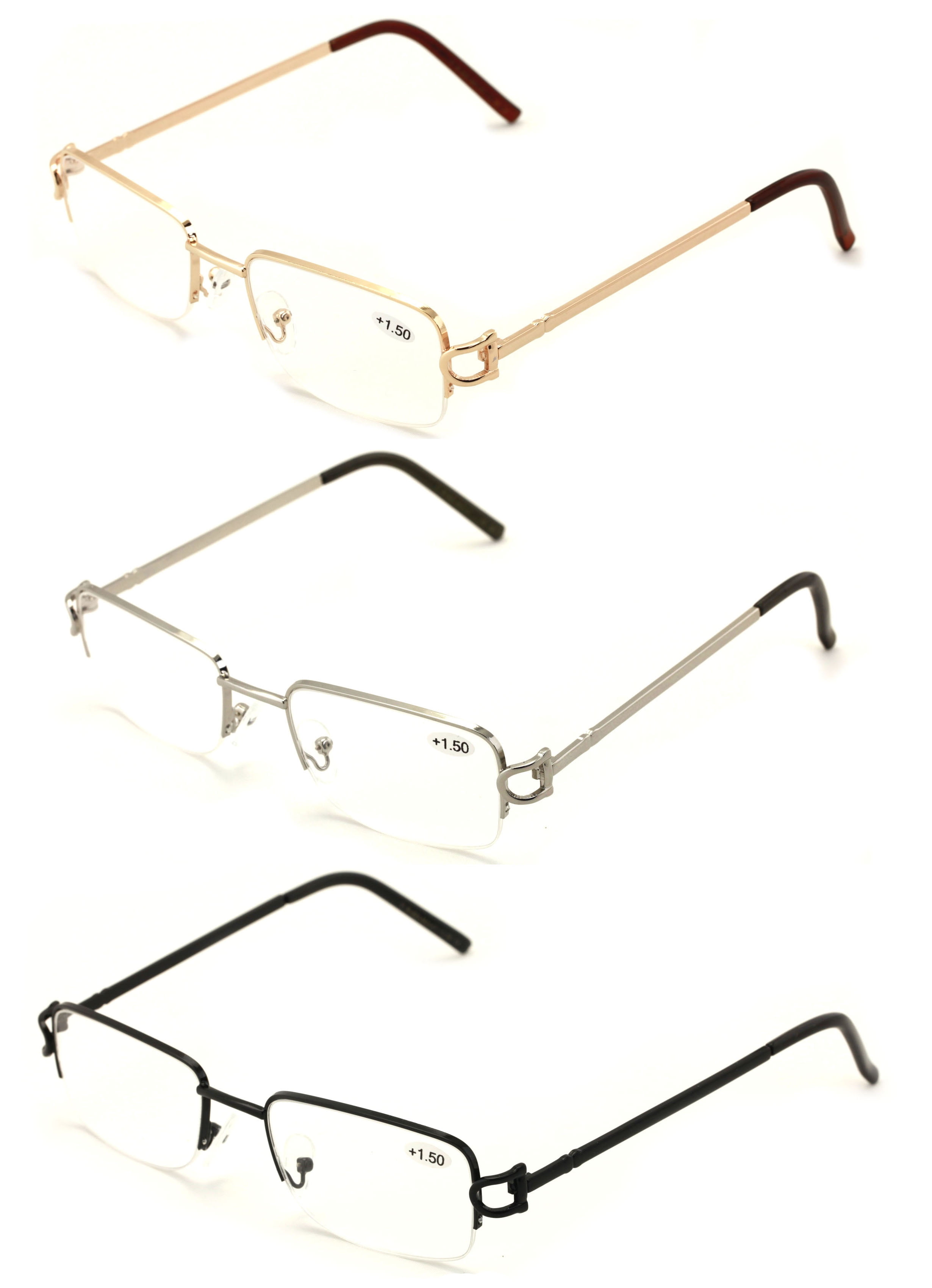 3 Pairs Metal Half Rim Rectangular Readers - Modern Classy Readers Gold ...