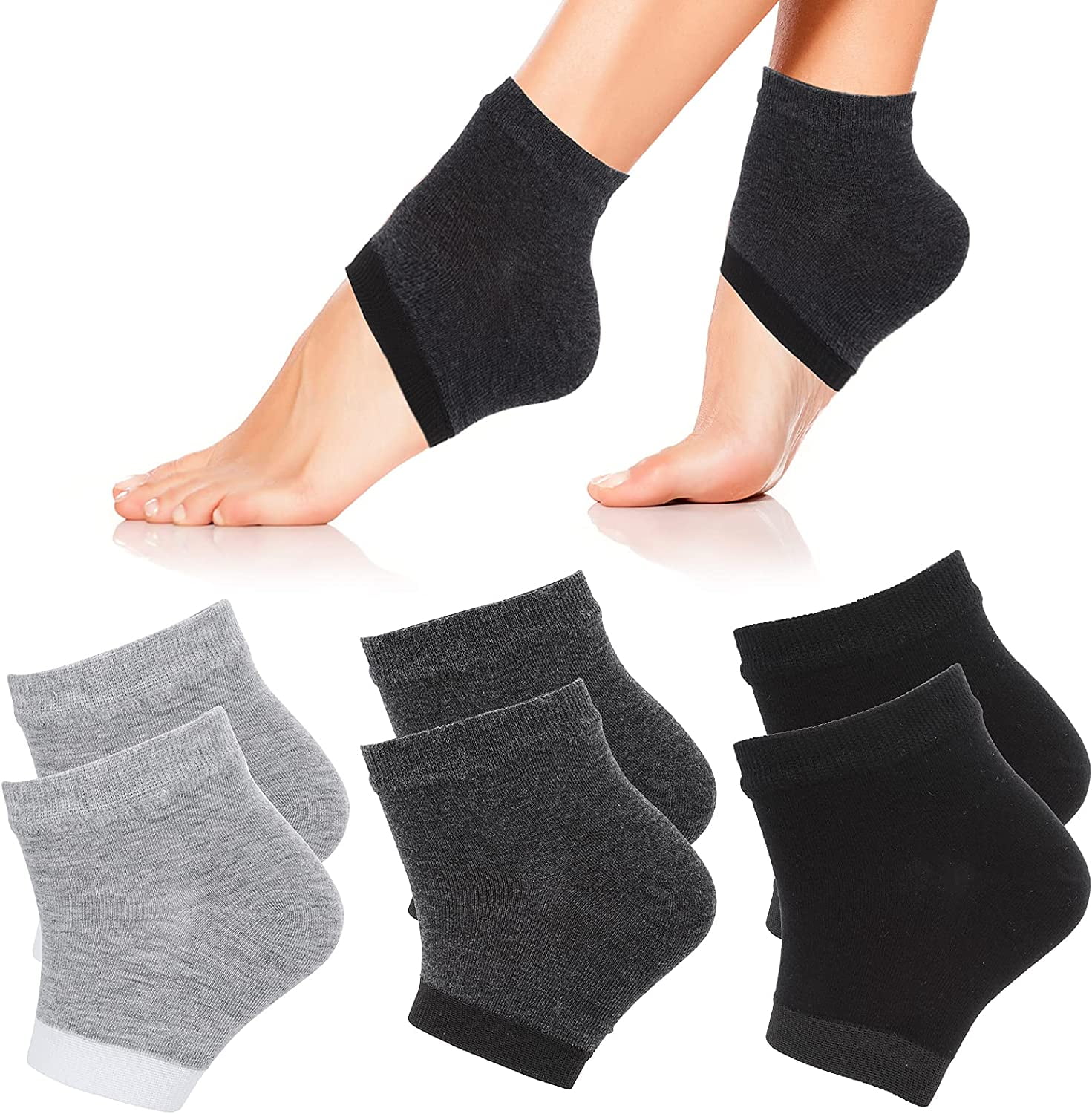 3 Pairs Moisturizing Heel Socks Ventilate Gel Heel Open Toe Socks Soft ...