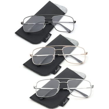 EYE ZOOM 3 Pack Metal Frame Aviator Style Reading Glasses with Spring ...