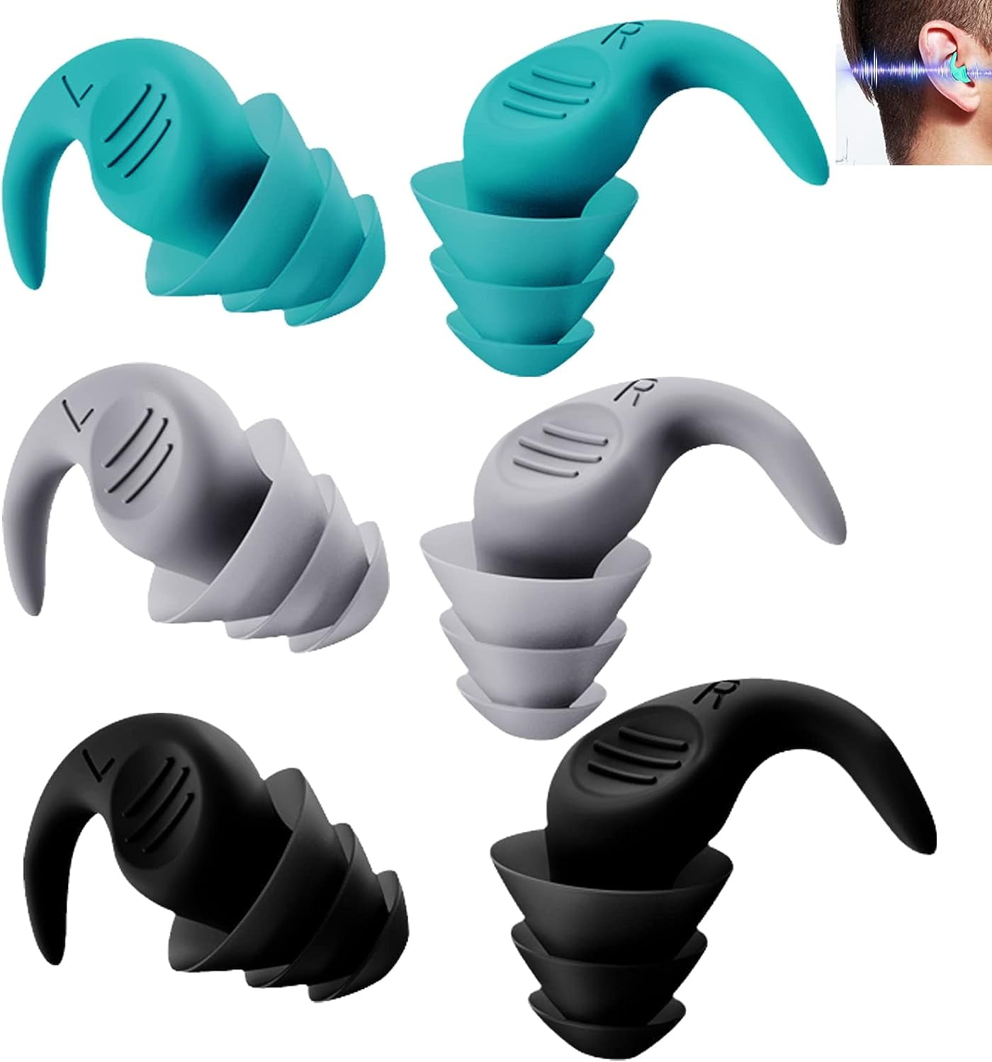 3 Pairs Silicone Ear Muffs for Sleeping, Noise Reduction, Reusable for ...