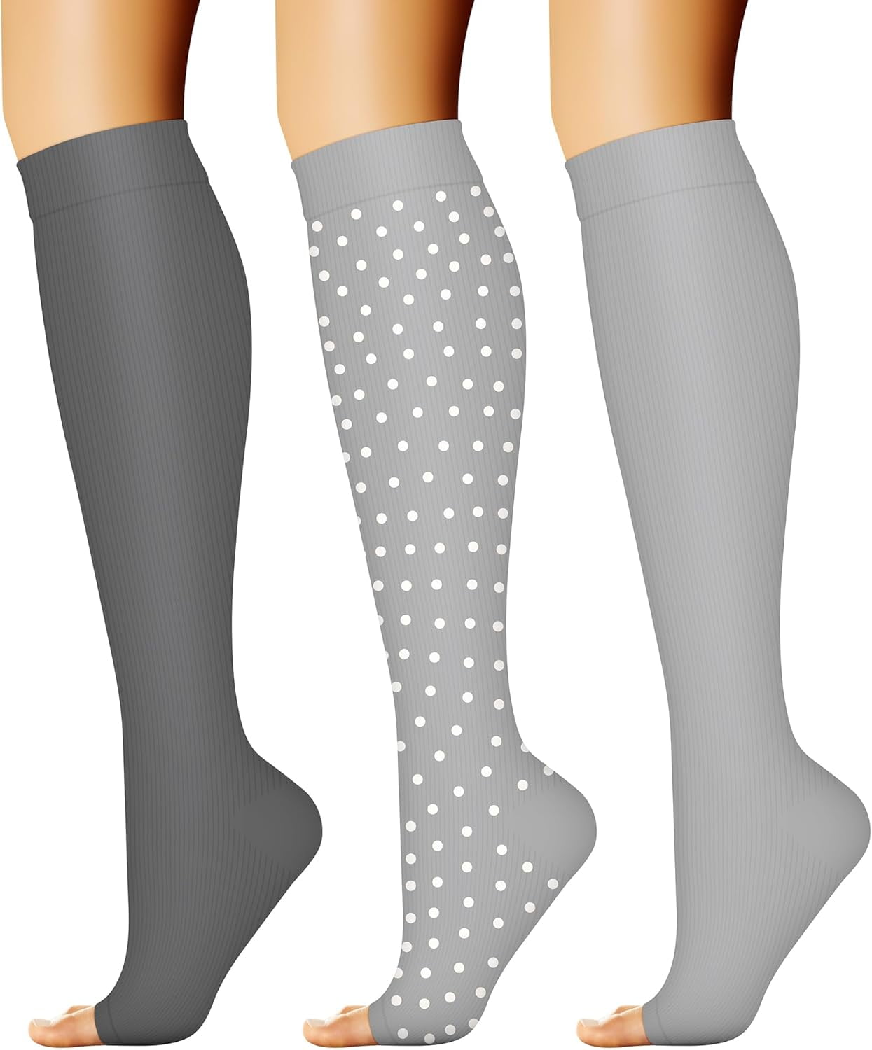 3 Pairs Open Toe Compression Socks for Women & Men Circulation 15-20 ...