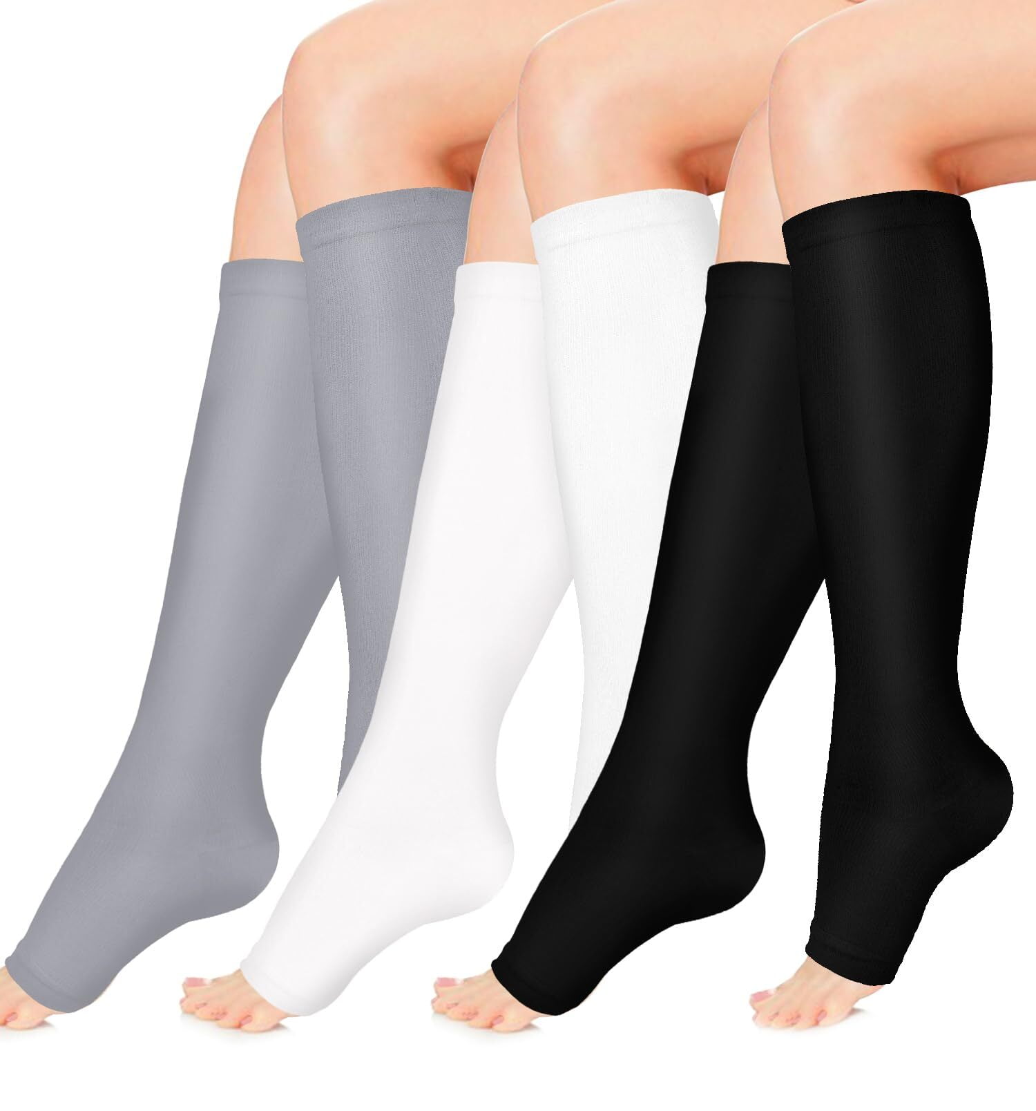 3 Pairs Open Toe Copper Compression Socks for Women & Men Circulation ...