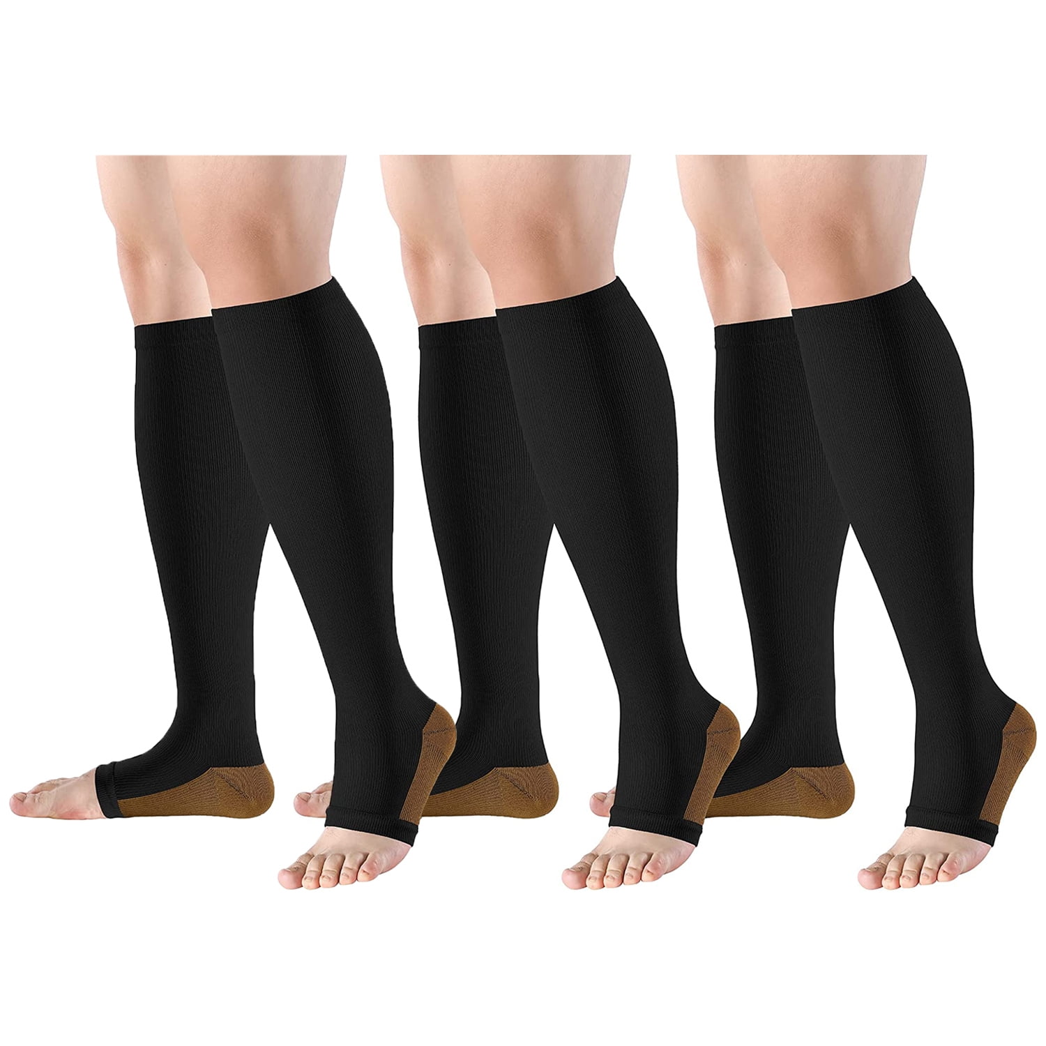 3 Pairs Open Toe Copper Compression Socks for Women & Men Circulation ...