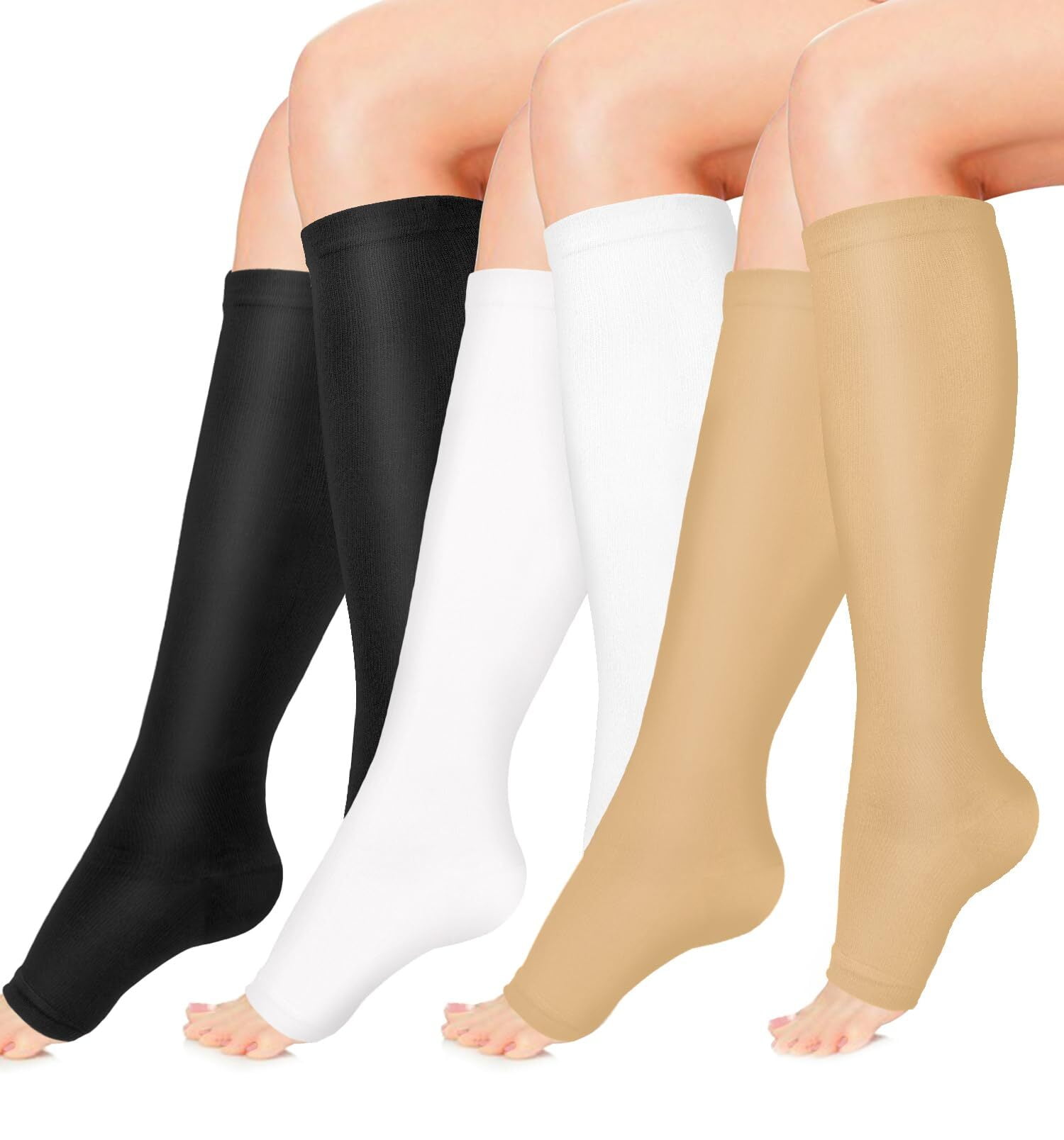 3 Pairs Open Toe Copper Compression Socks for Women & Men Circulation ...