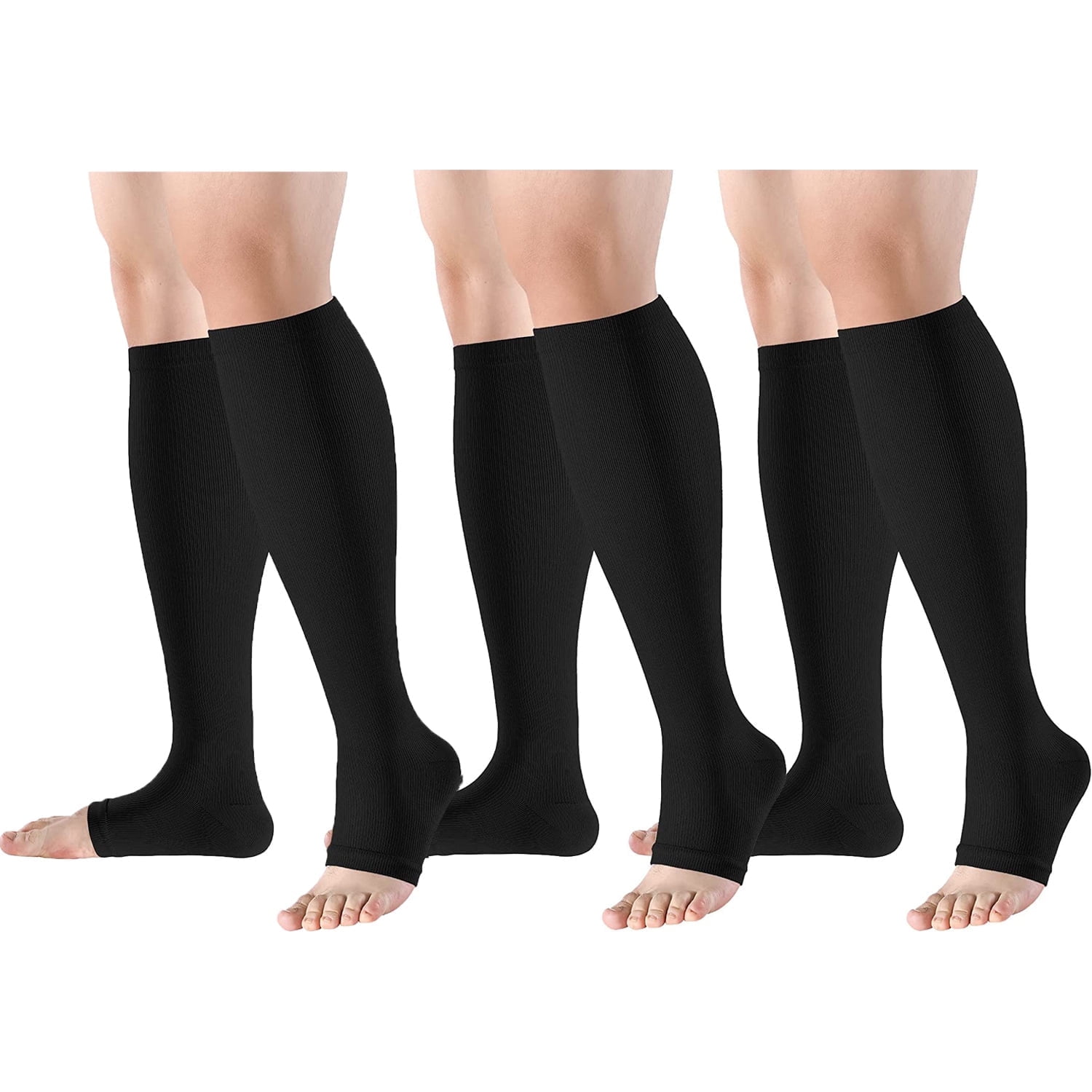 3 Pairs Open Toe Copper Compression Socks for Women & Men Circulation ...