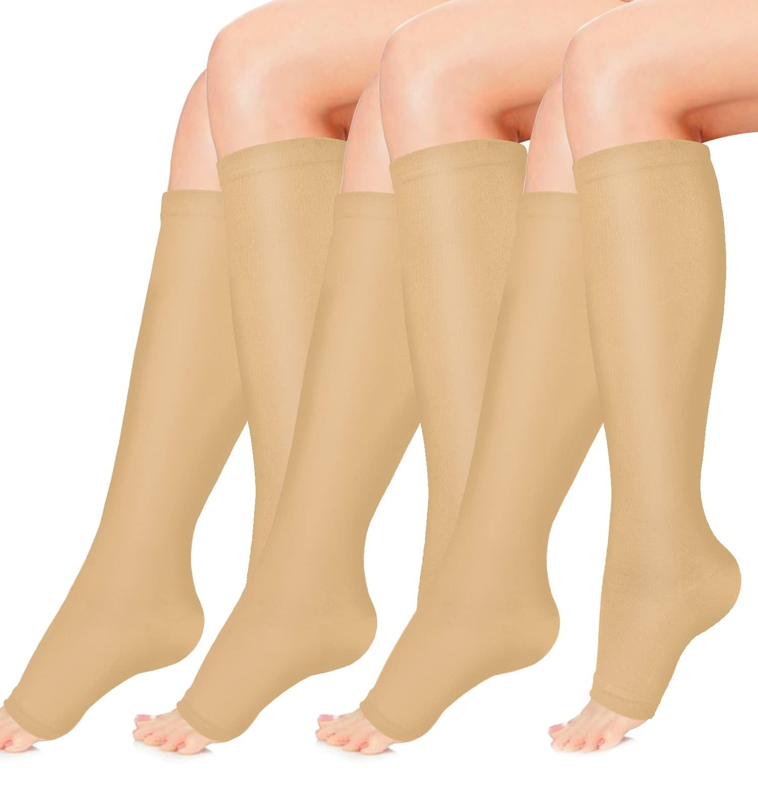 3 Pairs Open Toe Medical Sport Compression Socks - 15-20mmhg Graduated ...
