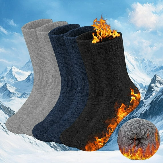 3 Pairs Pack Men's Wool Socks Thermal Hiking Winter Boot Warm Thick ...