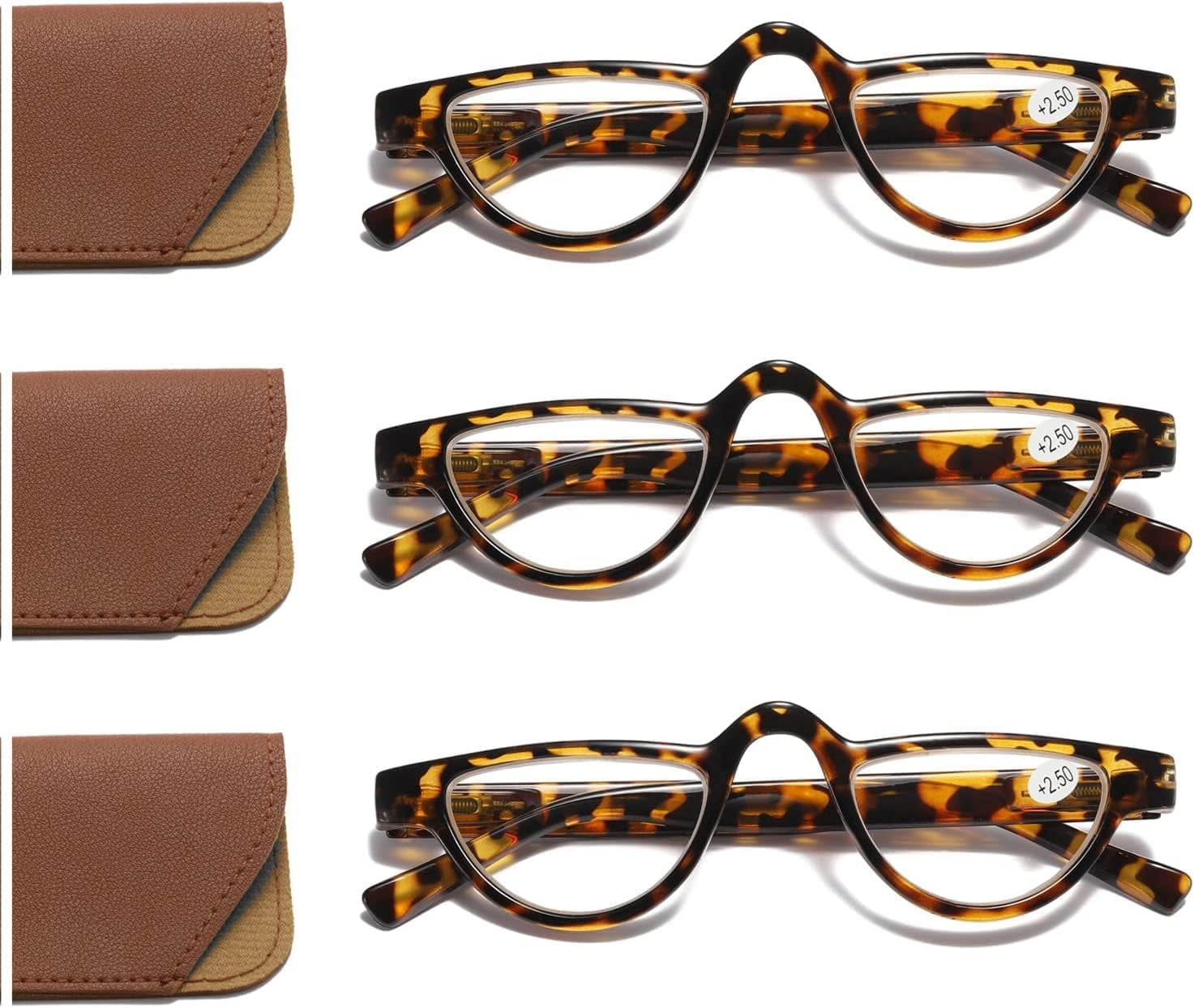 3 Pairs Plastic Retro Half Moon Frame Reading Glasses Lightweight ...