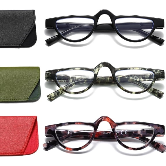 3 Pairs Plastic Retro Half Moon Frame Reading Glasses Lightweight ...