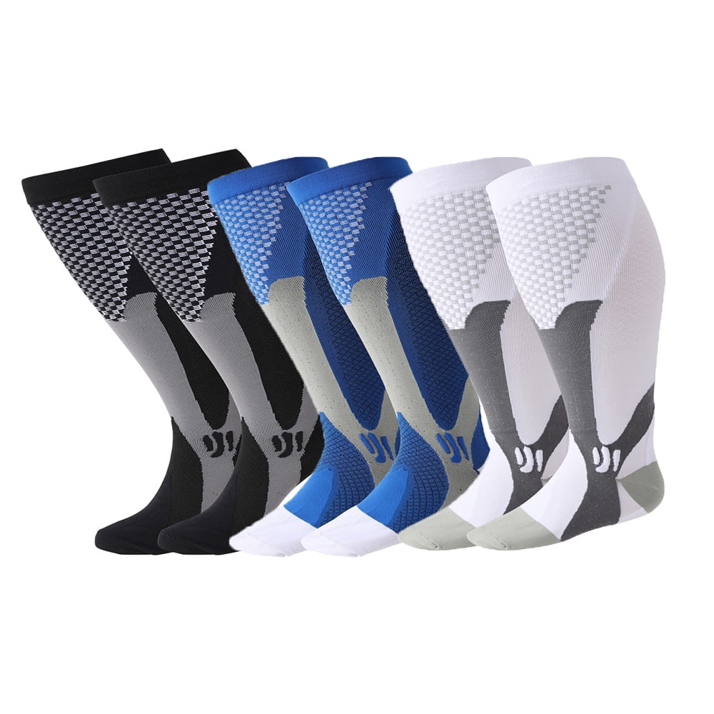 3 Pairs Plus Size Compression Knee High Socks 15-20 mmHg High ...