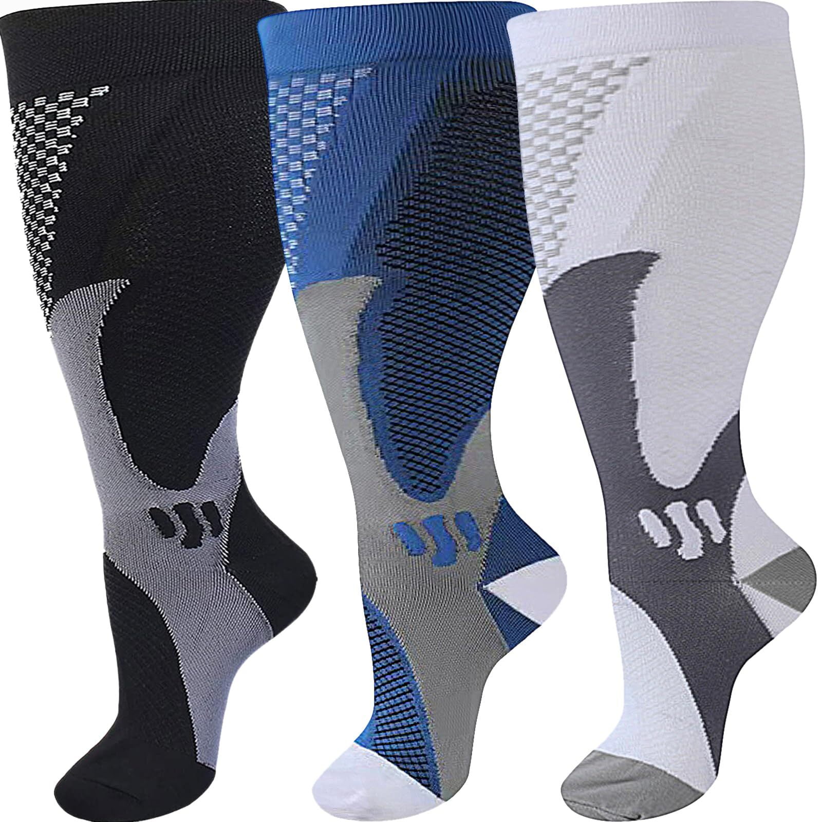 3 Pairs Plus Size Compression Socks for Men & Women 15-20 mmhg ...