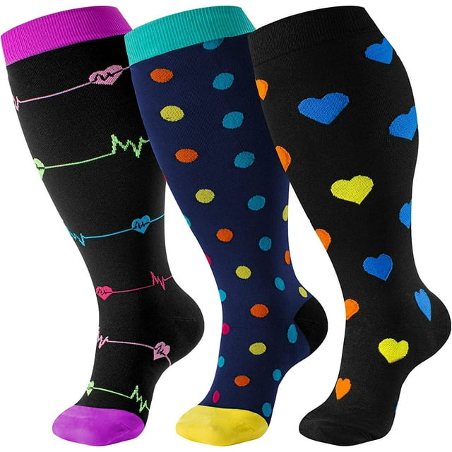 3 Pairs Plus Size Compression Socks Wide Calf -Women & Men 20-30 mmhg ...