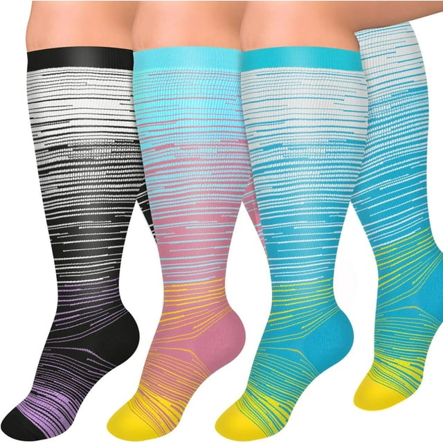 Dalrosia 3 Pairs Plus Size Compression Socks Wide Calf For Women And Men