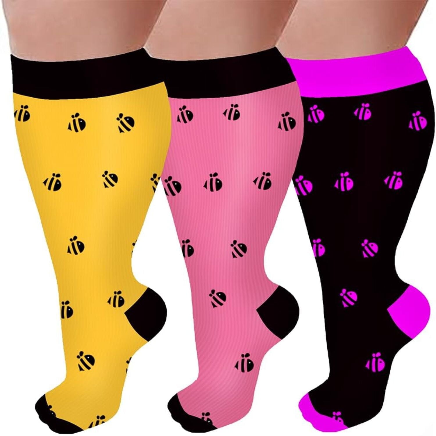 3 Pairs Plus Size Compression Socks Wide Calf for Women and Men 20-30 ...