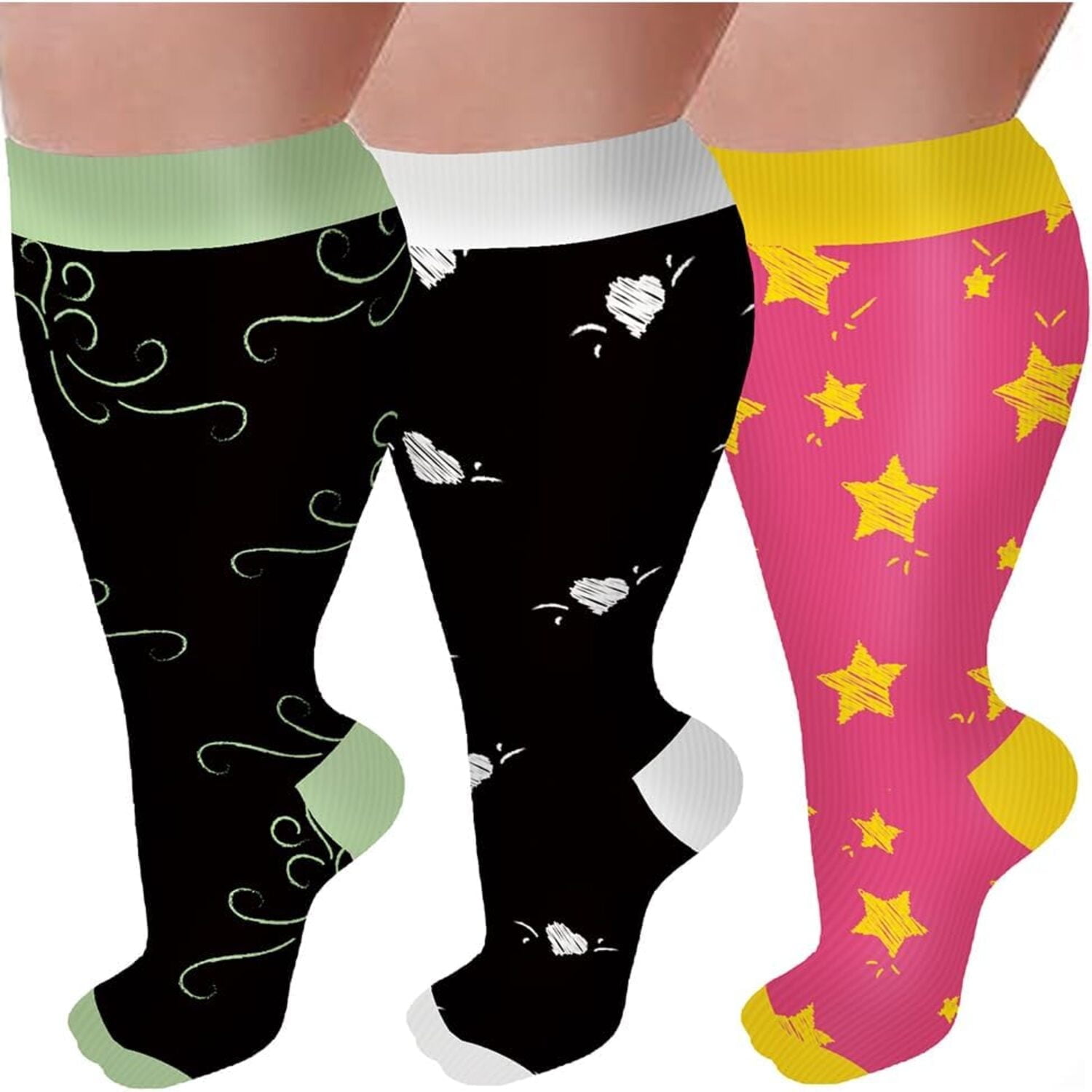 3 Pairs Plus Size Compression Socks Wide Calf for Women and Men 20-30 ...