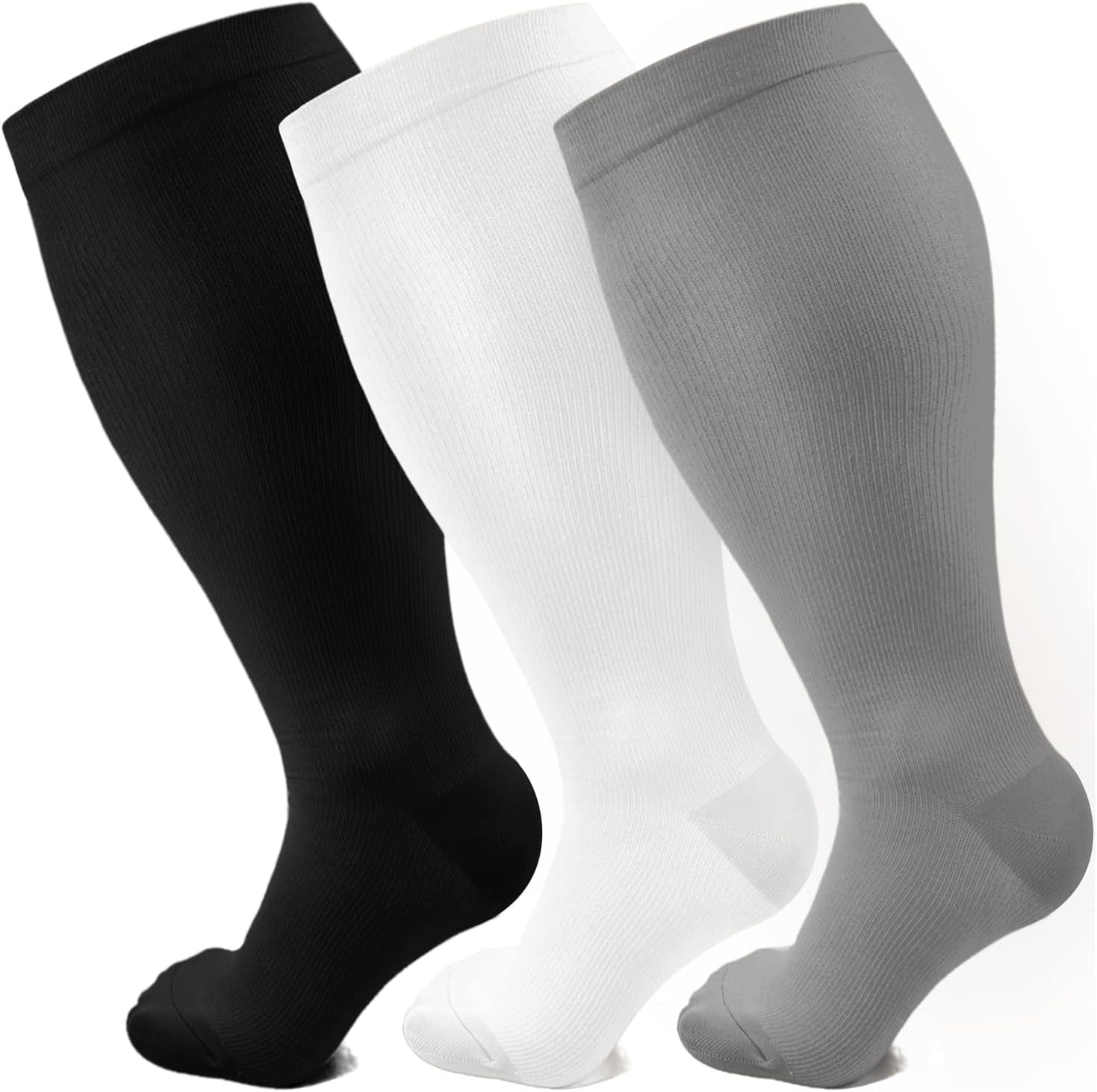 3 Pairs Plus Size Compression Socks for Women Men Wide Calf 20-30 mmHg ...