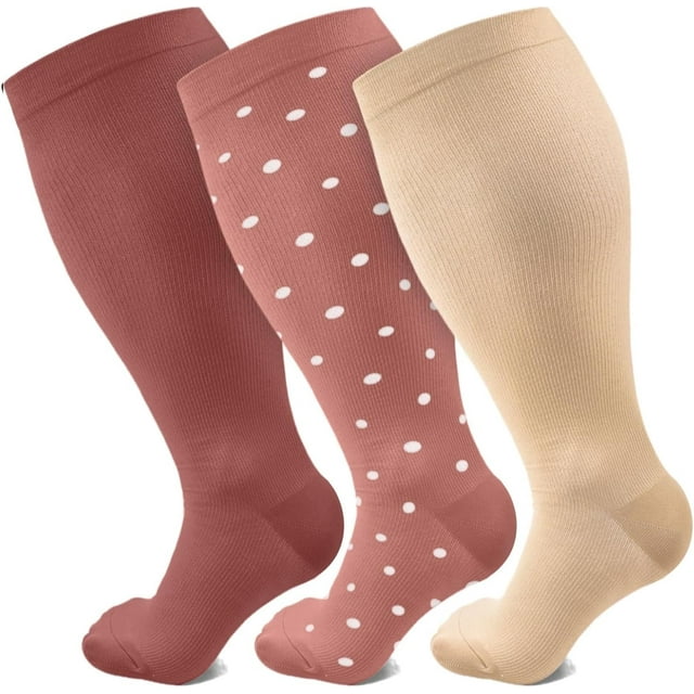 3 Pairs Plus Size Compression Socks for Women Men Wide Calf 20-30 mmHg ...