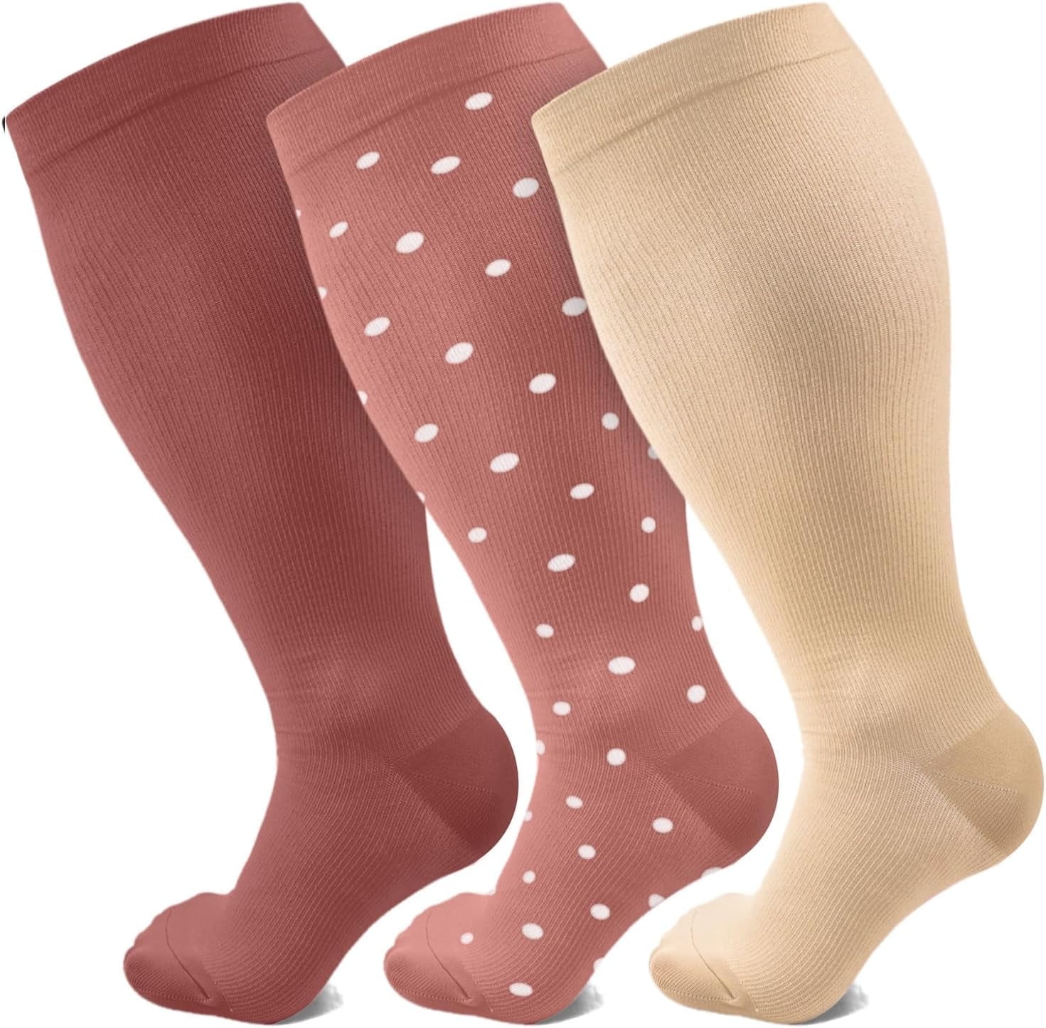 3 Pairs Plus Size Compression Socks for Women Men Wide Calf 20-30 mmHg ...