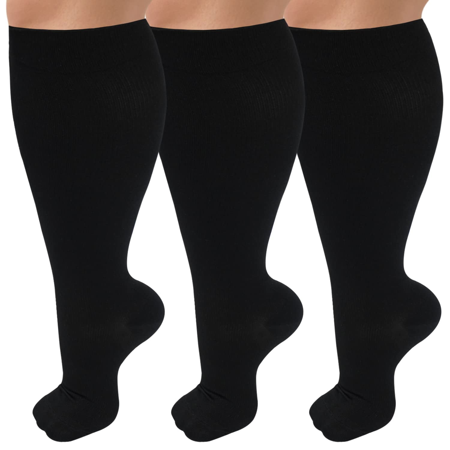 3 Pairs Plus Size Compression Socks for Women & Men Wide Calf 20-30mmhg ...