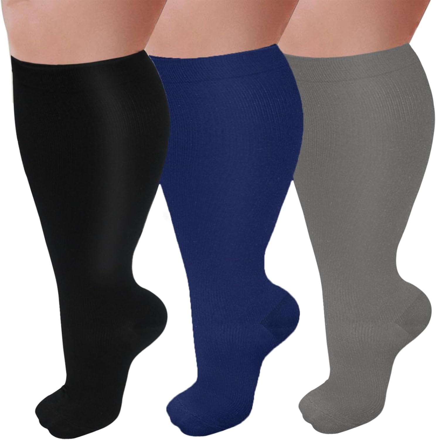 3 Pairs Plus Size Compression Socks for Women and Men Wide Calf 20 ...