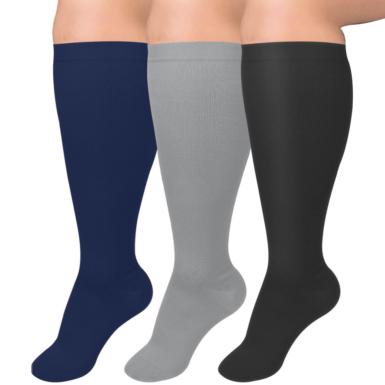 3 Pairs Plus Size Compression Socks for Women and Men Wide Calf Extra ...